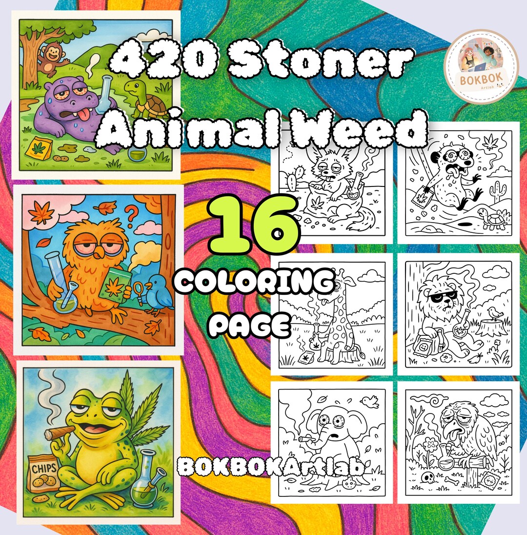420 Stoner Coloring Pages for Adults Vol2 | Funny High Animal Weed Art Book | Stoner Animal ...