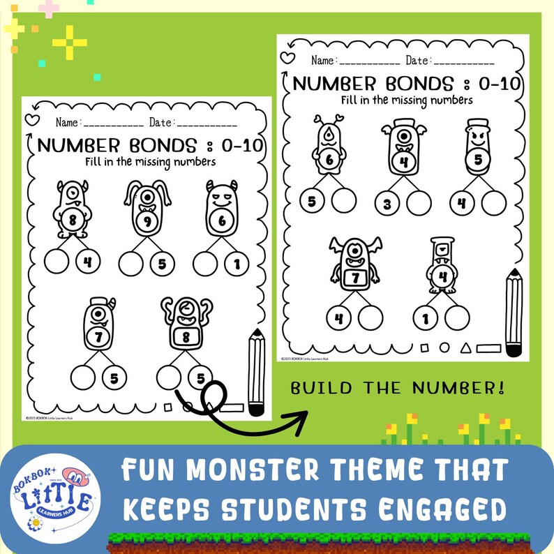 Number Bonds to 10 Worksheets | Monster Theme, 1st Grade Math ...