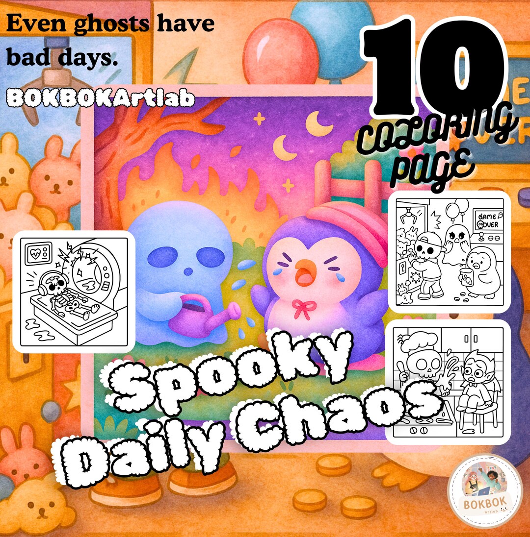 Daily Disasters: Cute Chaos Halloween Coloring Pages for Adults & Kids ...