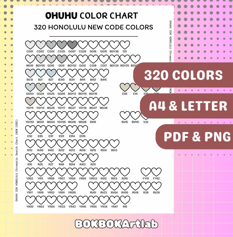 Ohuhu 320 Color Swatch Chart (NEW CODE) | Honolulu Alcohol Marker Color ...