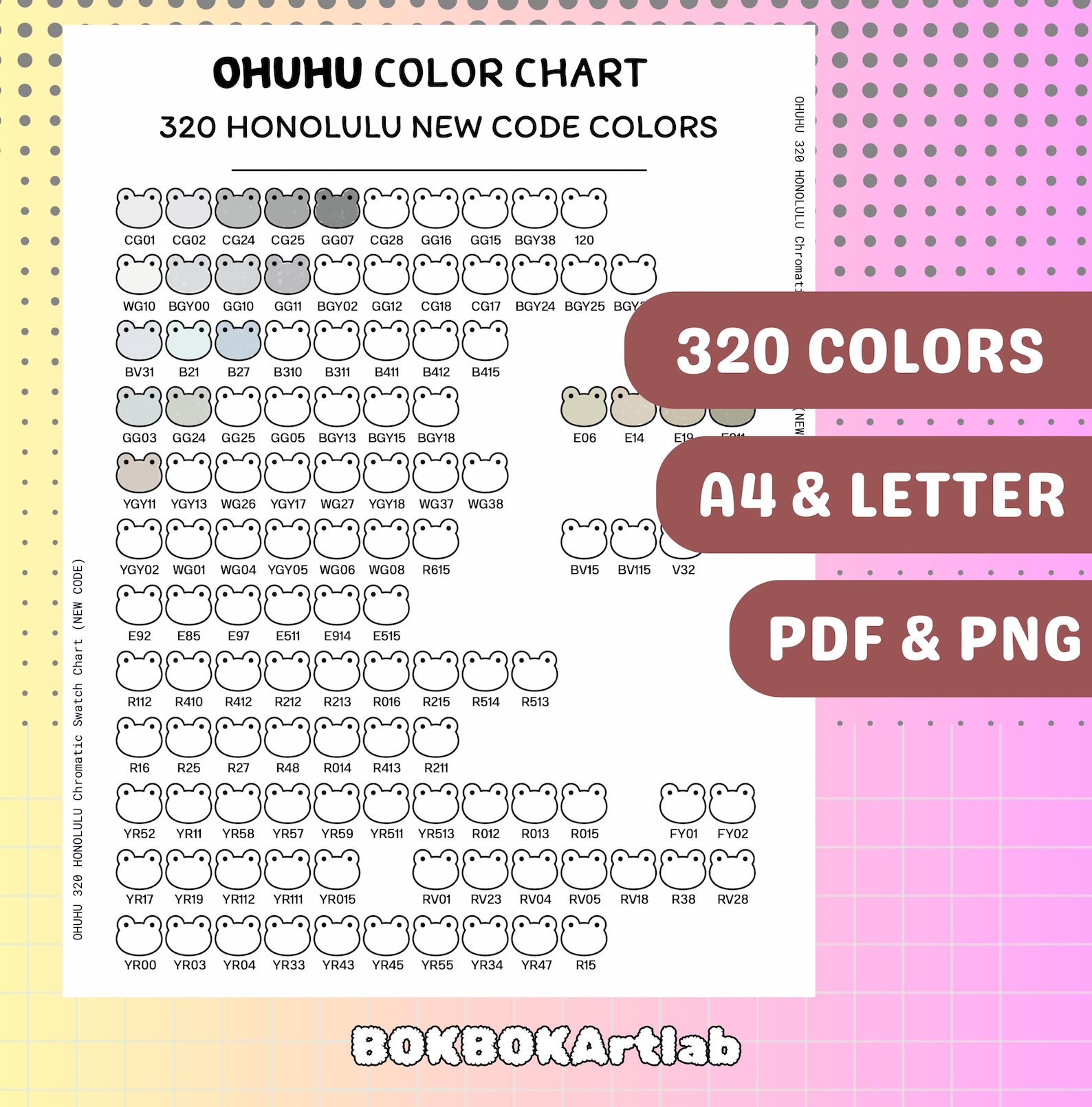 Ohuhu 320 Color Swatch Chart (NEW CODE) | Honolulu Alcohol Marker Color ...