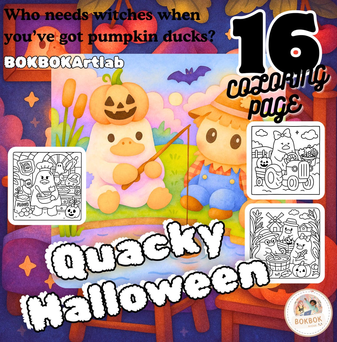 Quacky Halloween & Fall Harvest Coloring Pages | Quacky Days | Cute ...