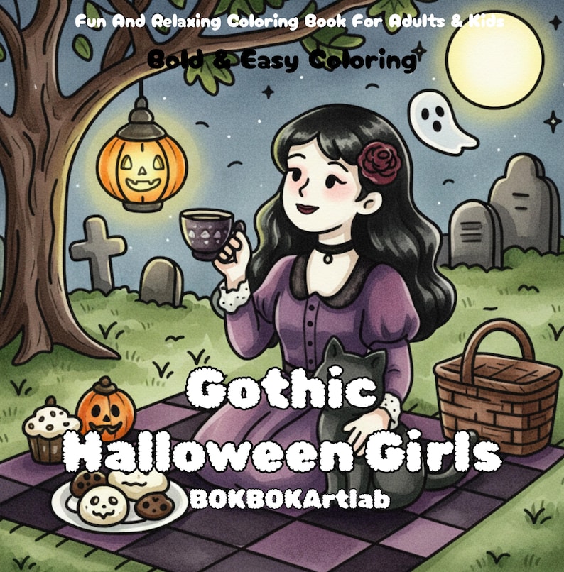 Gothic Halloween Girls Coloring Pages: Spooky Kawaii Art (PDF) - Etsy