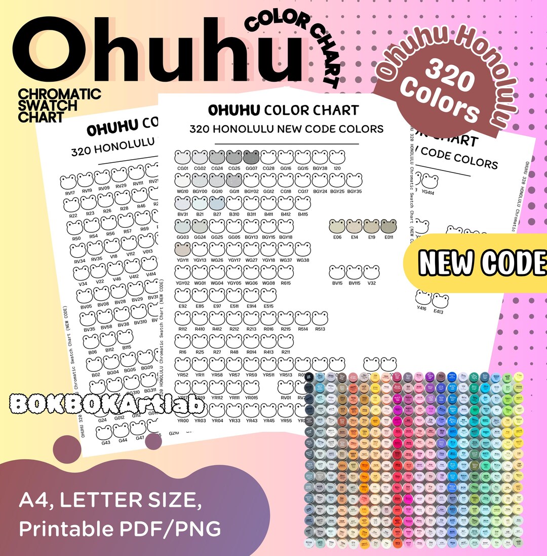 Ohuhu 320 Color Swatch Chart (NEUES CODE) | Honolulu Alkohol Marker ...