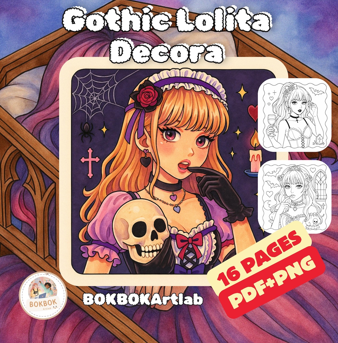 Gothic Lolita Decora Coloring Pages | Darkly Cute Printable Scenes ...