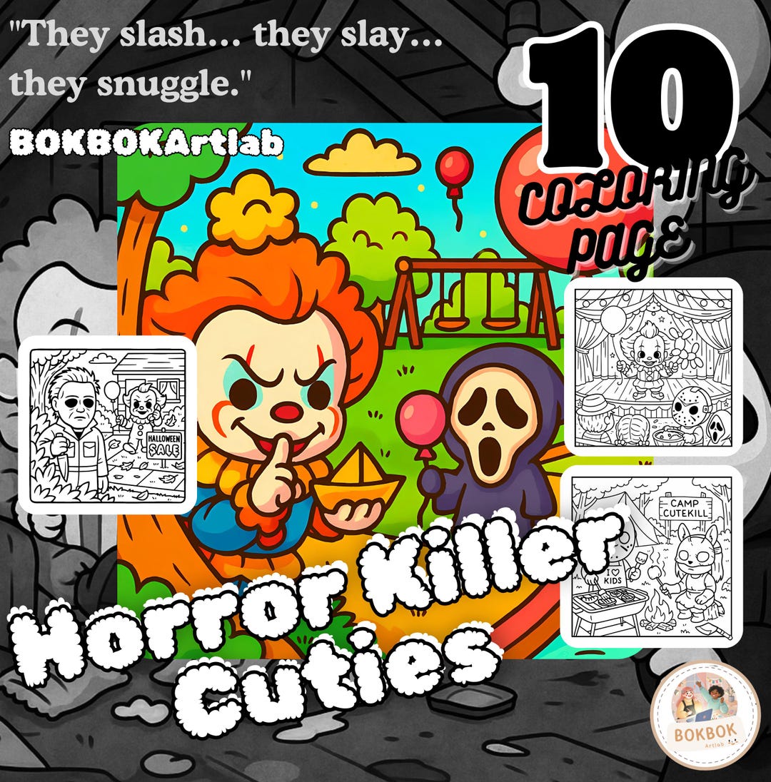 Killer Cuties Coloring Pages | Horror Movie Icons in Kawaii Style | Cute Slasher Scene ...