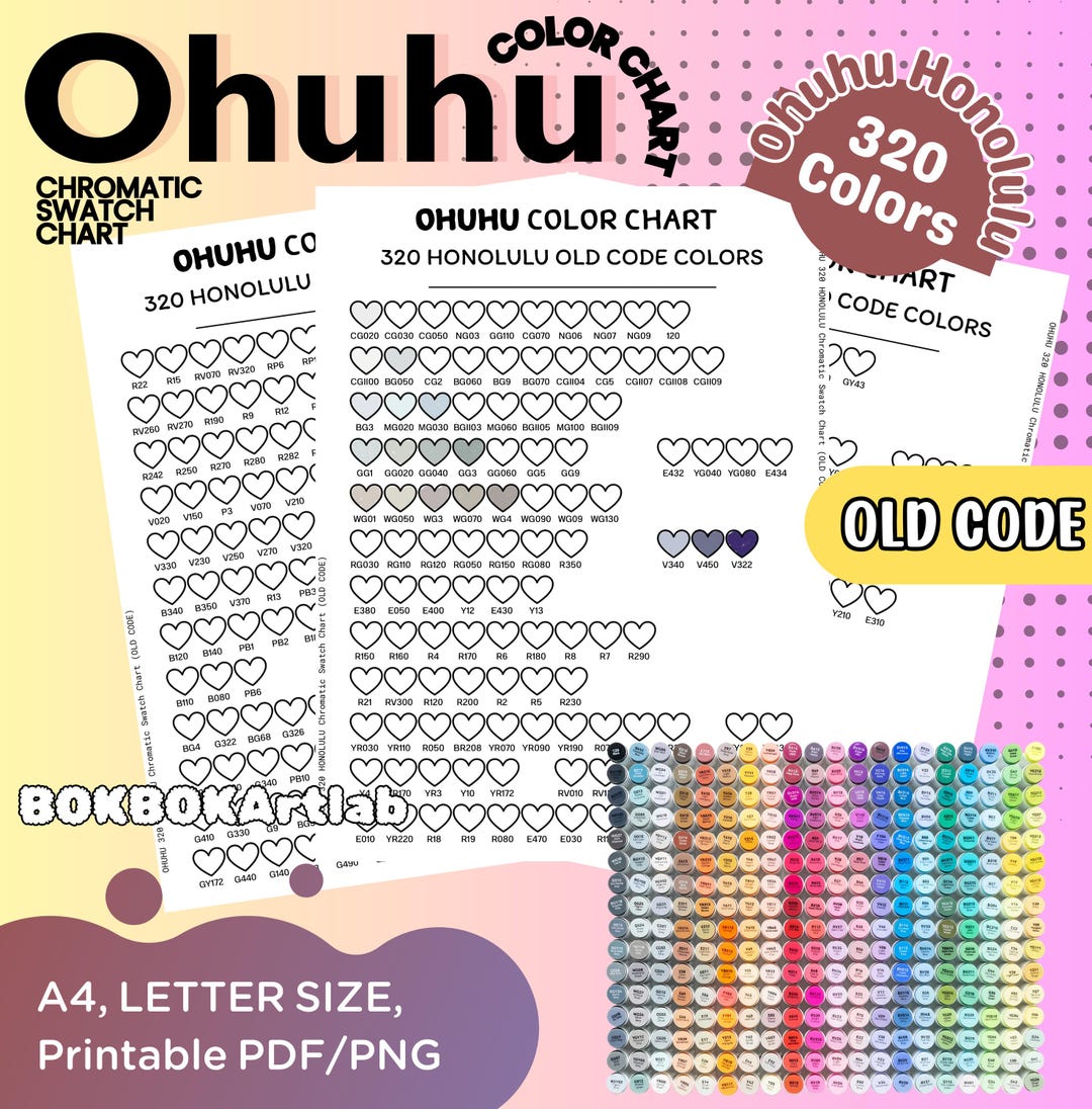 Ohuhu 320 Color Swatch Chart (OLD CODE) | Honolulu Alcohol Marker Color ...