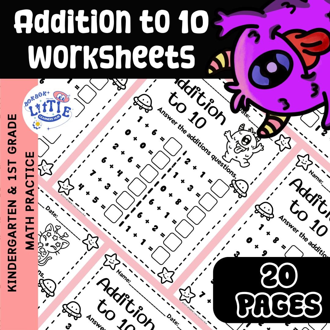 Addition to 10 Worksheets | Space Math Practice | Kindergarten & 1st ...