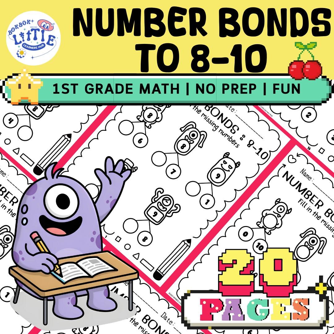 Number Bonds to 8-10 Worksheets | Monster Theme, 1st Grade Math ...