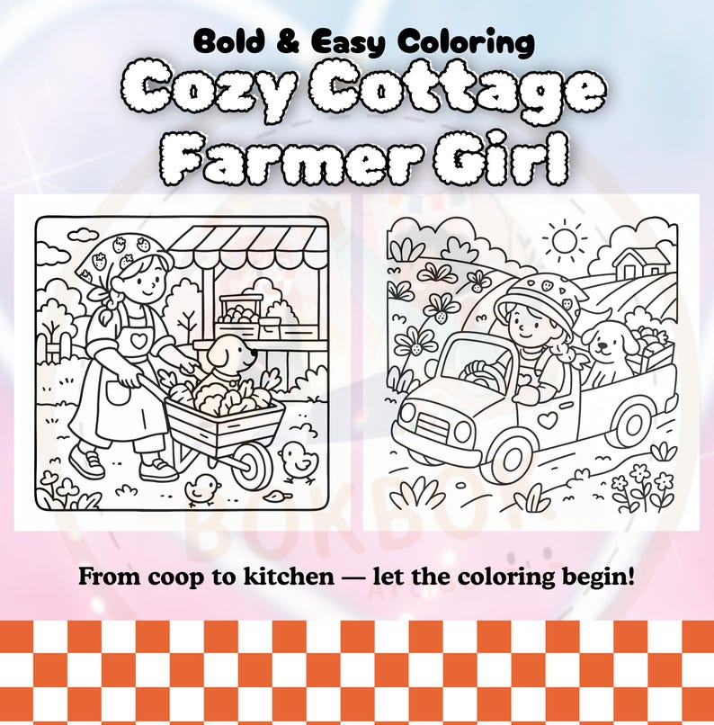 Cottagecore Farmer Girl Coloring Pages: Farm Life Scenes (6 Printable ...