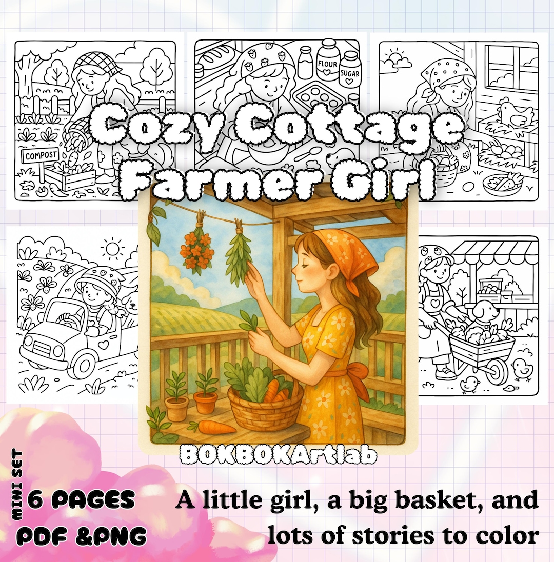 Cozy Cottage Farmer Girl Coloring Pages | Farm Life, Baking, Gardening ...