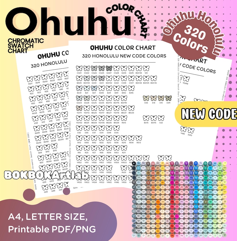 Ohuhu 320 Color Swatch Chart (NEW CODE) | Honolulu Alcohol Marker Color ...