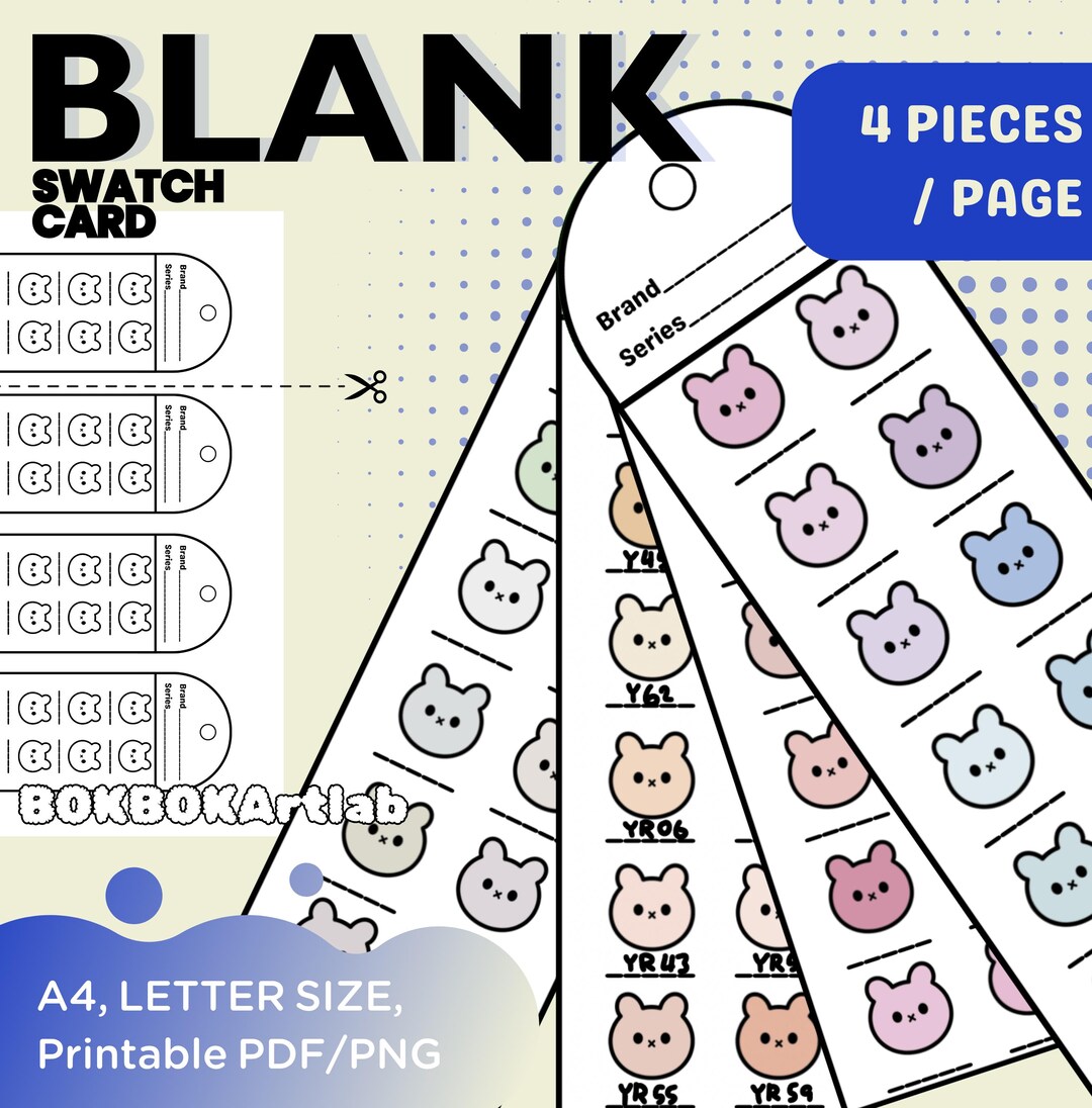 Blank Swatch Template Bookmark | Printable Color Chart, DIY Mini Swatch ...