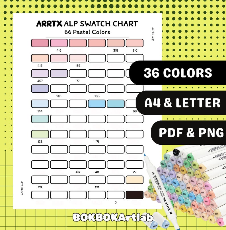 Arrtx ALP 66 Pastel Colors Swatch Chart: Printable Color Palette (PDF ...