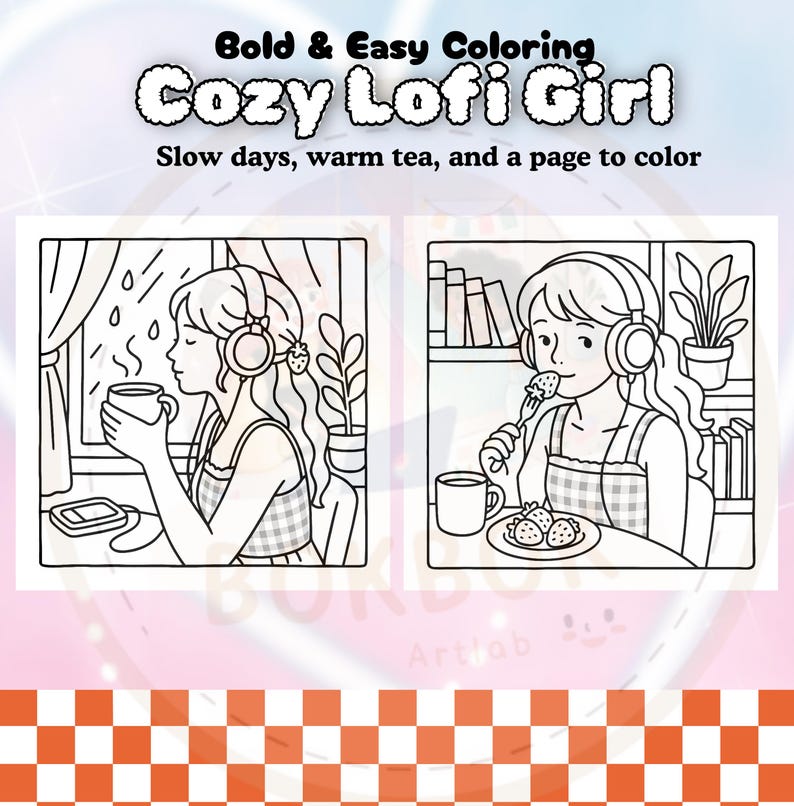 Lofi Girl Coloring Pages for Relaxation and Journaling | Cozy Girl ...