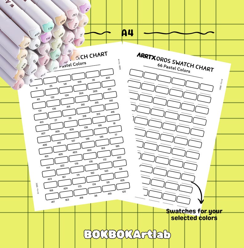 Arrtx OROS 66 Pastel Marker Swatch Chart: Printable Color Palette (PDF ...