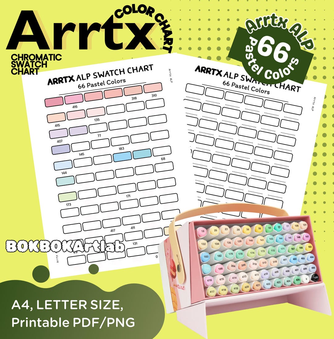Arrtx ALP 66 Pastel Colors Swatch Chart: Printable Color Palette (PDF ...