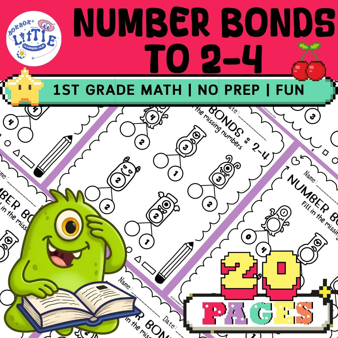 Number Bonds to 2-4 Worksheets | Monster Theme, 1st Grade Math ...