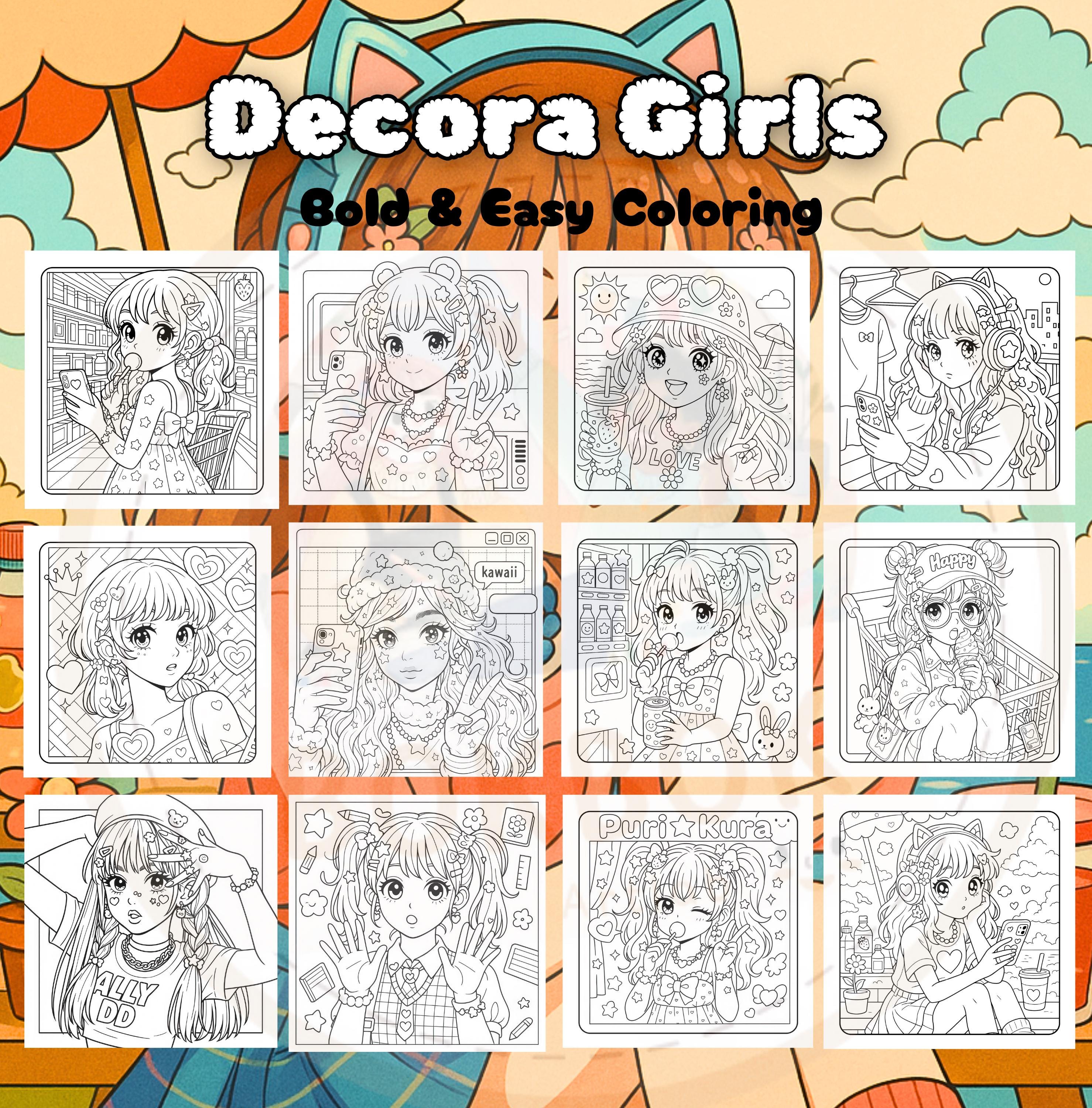 Decora Girls Coloring Pages | Kawaii Fashion and Cute Outfits | Digital ...