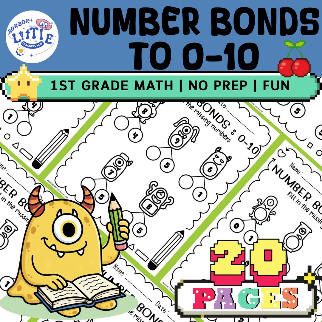 Number Bonds to 10 Worksheets | Monster Theme, 1st Grade Math ...