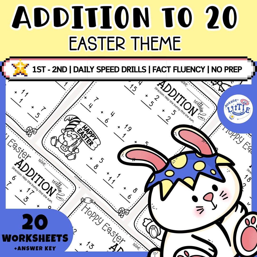 Easter Addition Within 20 Worksheets | Addition Facts Fluency up to 20 ...