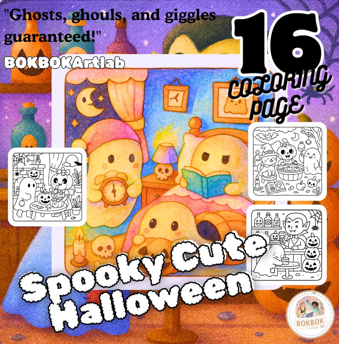 Kawaii Halloween Coloring Book | Spooky Cute Ghosts, Witches (digital ...