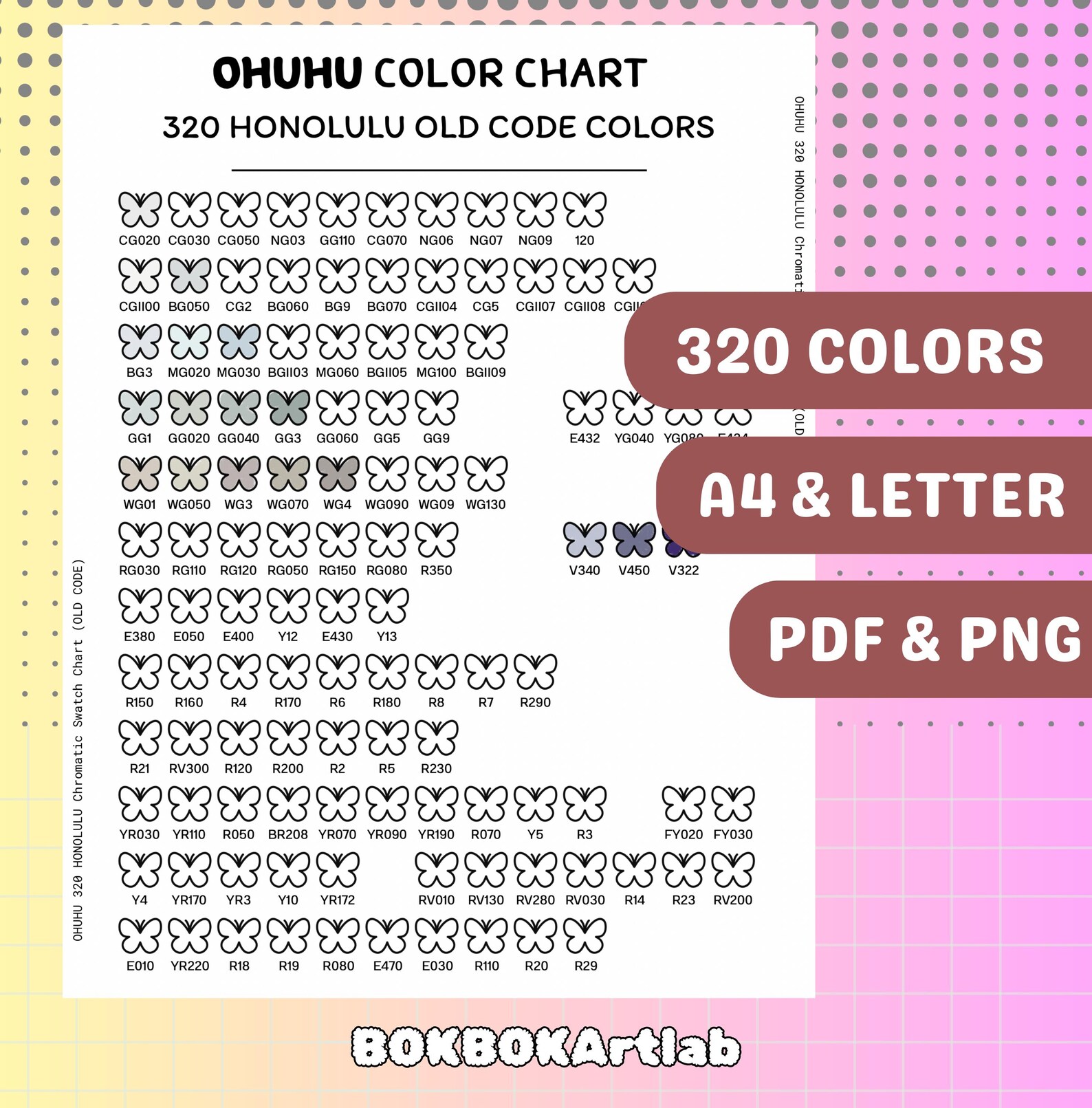 Ohuhu 320 Color Swatch Chart (OLD CODE) | Honolulu Alcohol Marker Color ...