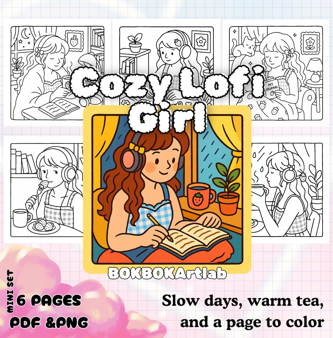 Lofi Girl Coloring Pages: Cozy Relaxation, Journaling (digital Download ...
