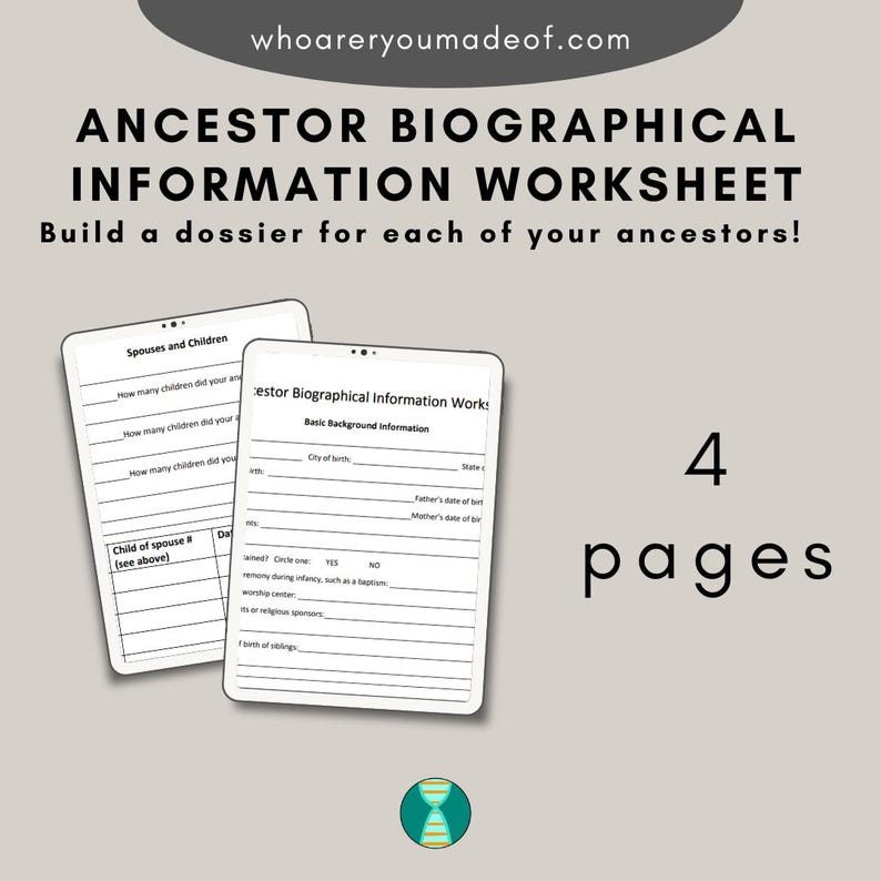 Ancestor Information Research Worksheet Printable Download - Etsy