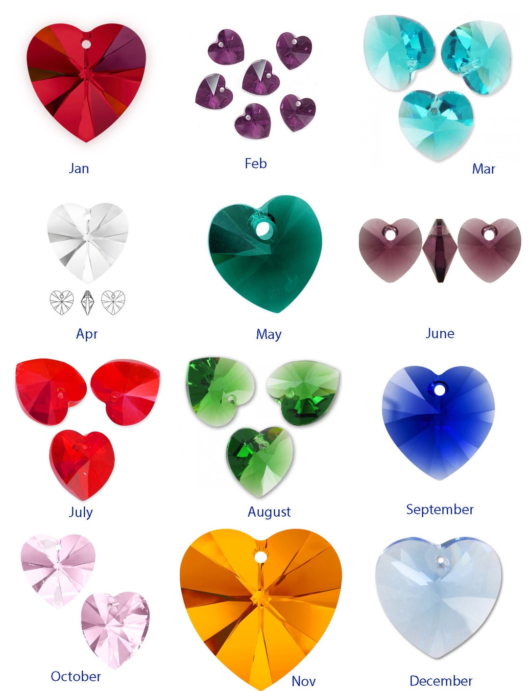 Pick 20pcs 10mm Valentine Love Heart Crystal Birthstone Pendant Drop ...