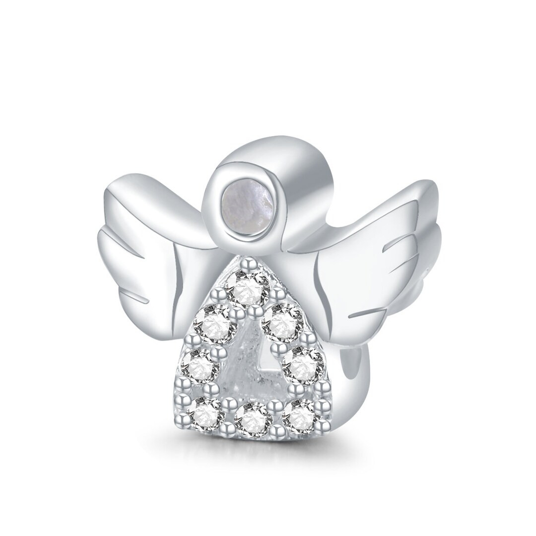 1pc Sterling Silver Winged Angel Cubic Zirconia CZ Diamond Bead Charm ...