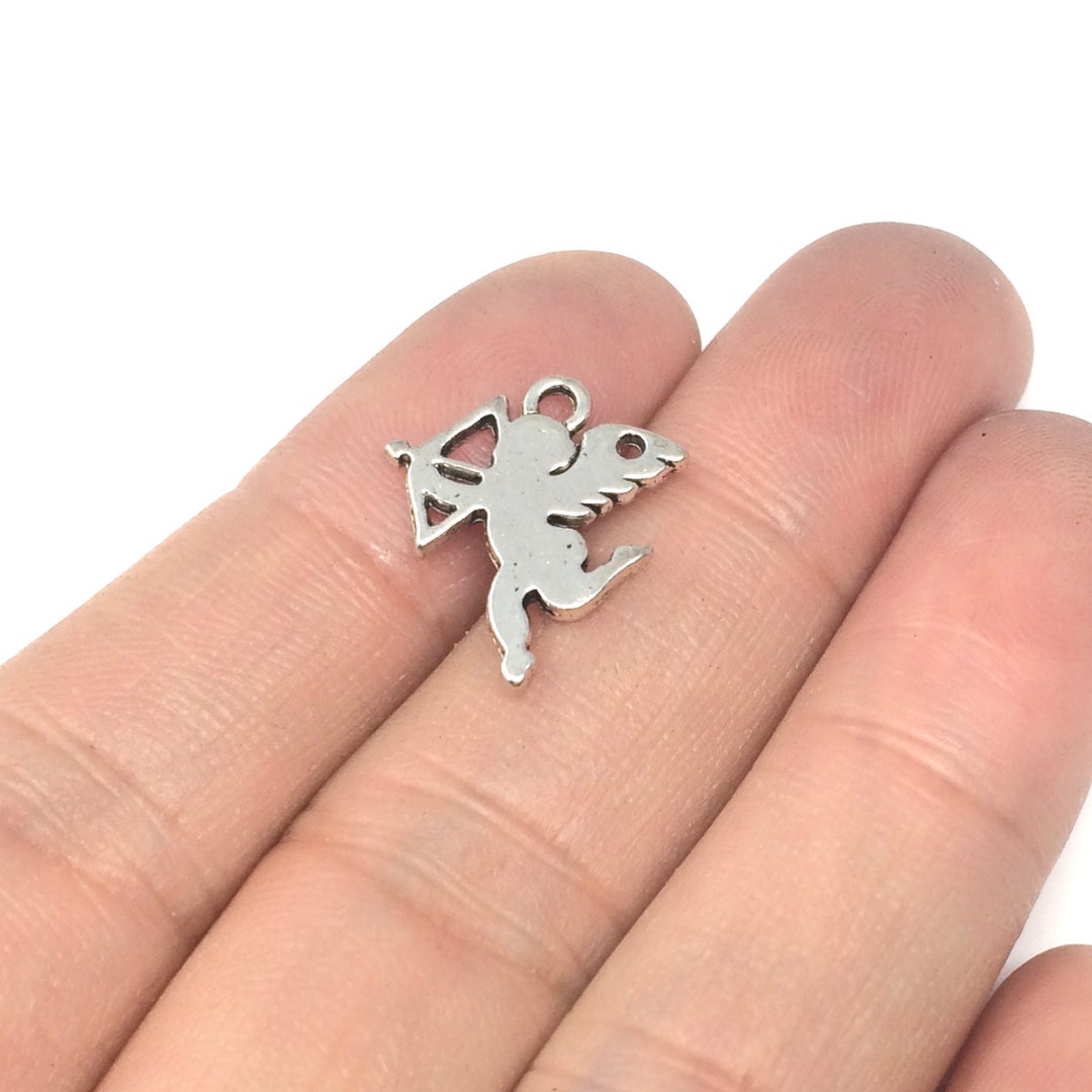 10 X Cupid Angel Charms 16x14mm Antique Silver Tone One Sided Charm ...