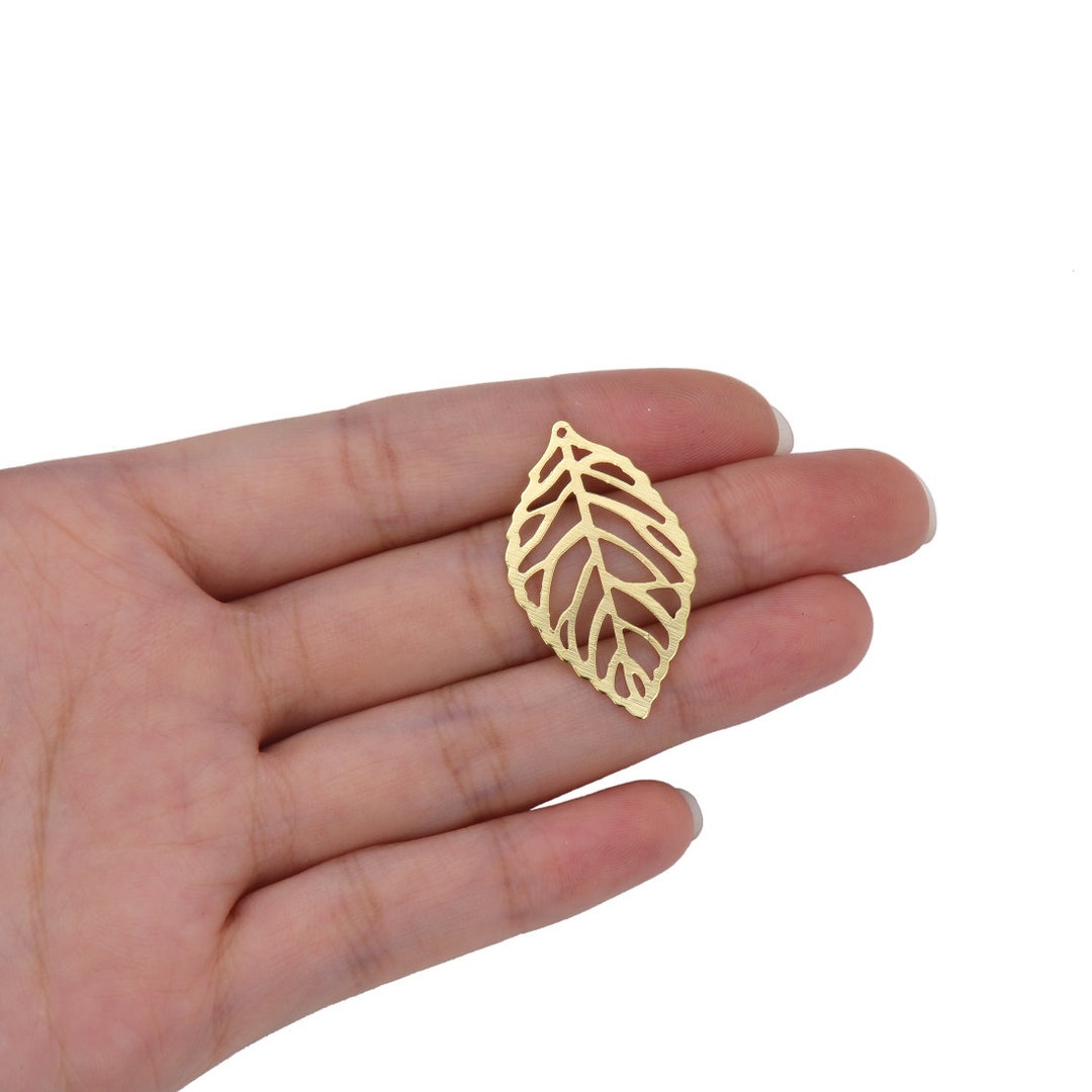 10pcs Tarnish Resistant 35mm Large Filigree Leaf Drop Pendant 18K ...