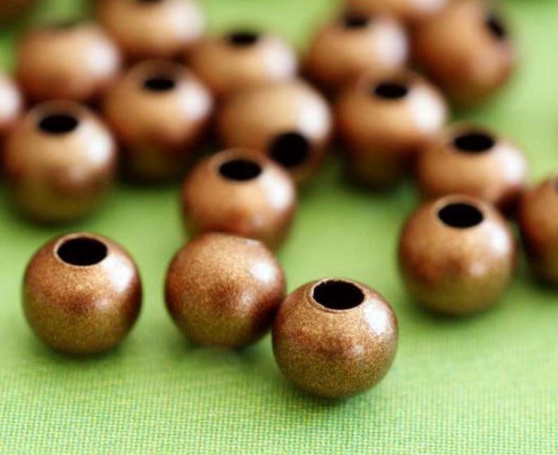 Pick 100pc/200pcs Large Hole Round Beads Antique Bronze Plated Brass ...