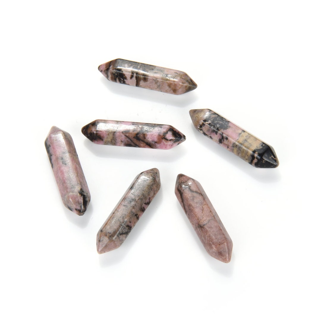 4pcs Natural Black Pink Rhodonite Double Point Healing Gemstone Wand ...