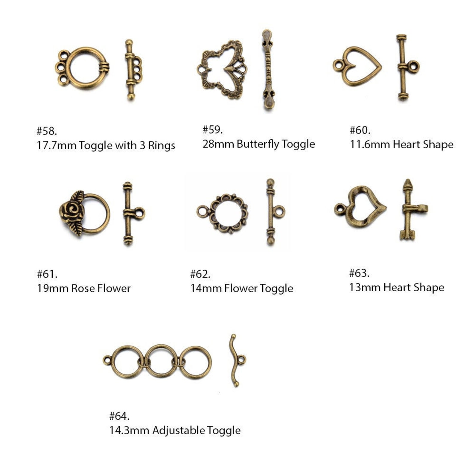 U Pick 20 Set Toggle Clasp T-bar Closure Connector Antique Bronze Tone ...