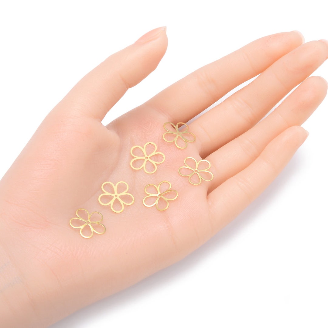 20pcs Raw Brass Cute Flower Connector Link Earring Findings 15mm No ...