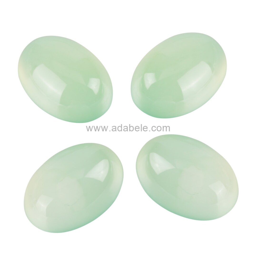 2pcs AAA Natural Light Green Agate Translucent Oval Cabochon Arc Bottom ...