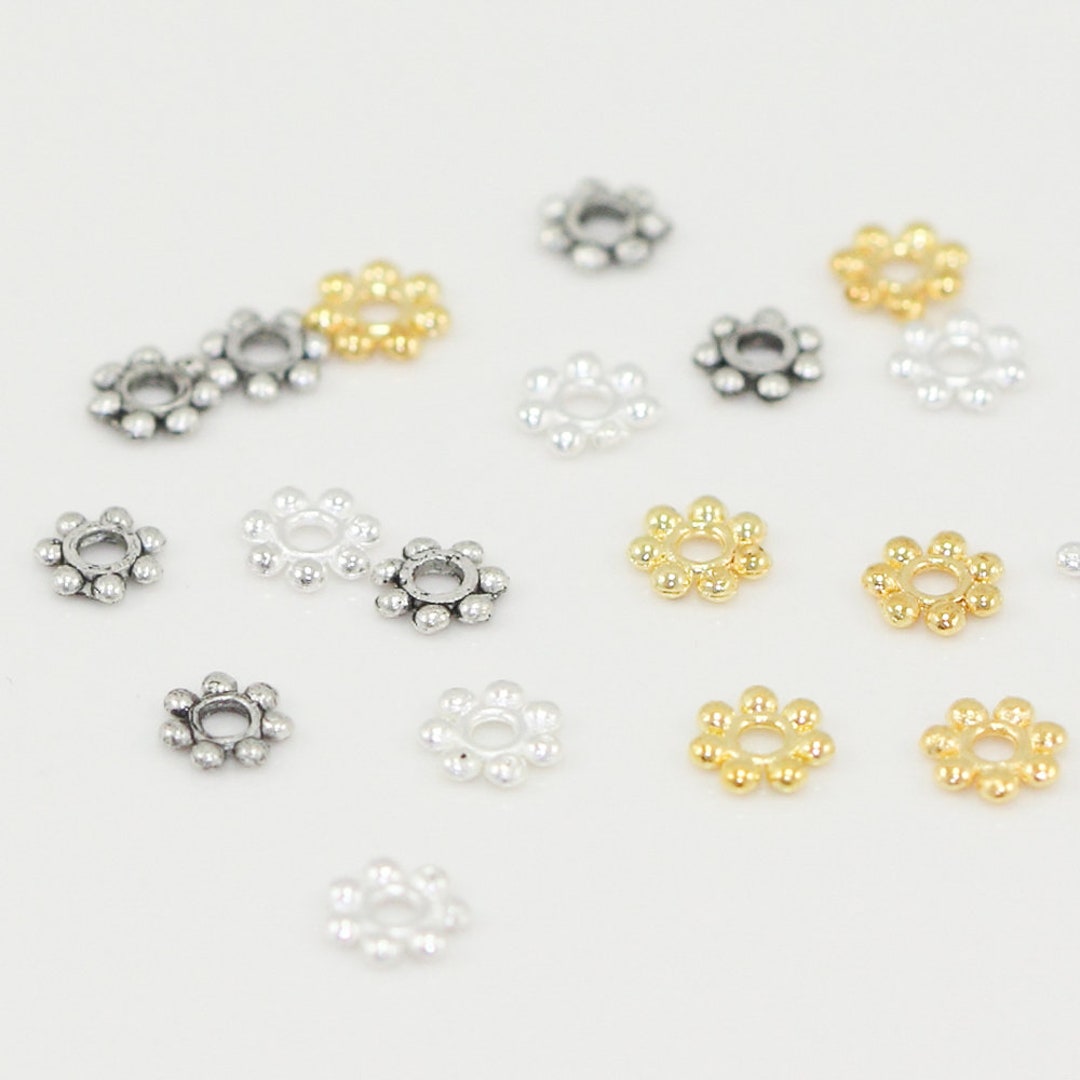 Pick 200pcs Cute Daisy Flower 4.5mm Flat Rondelle Spacer Beads Sterling ...