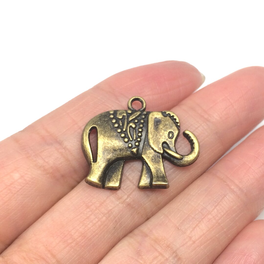 10 X Elephant Charms 24x17mm Antique Bronze Tone One Sided Charm ...