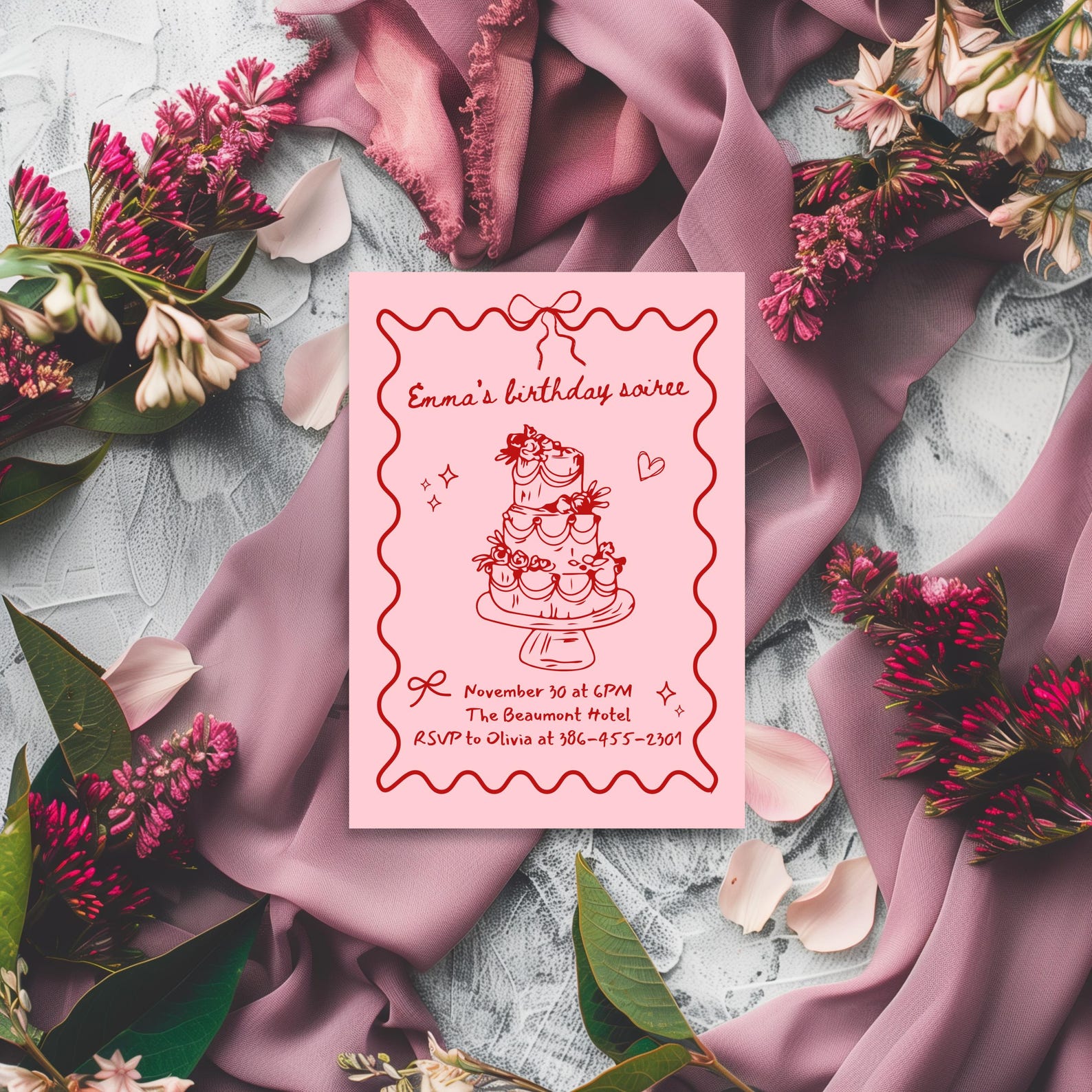 Red and Pink Soiree Birthday Invitation Instant Download Canva Template ...