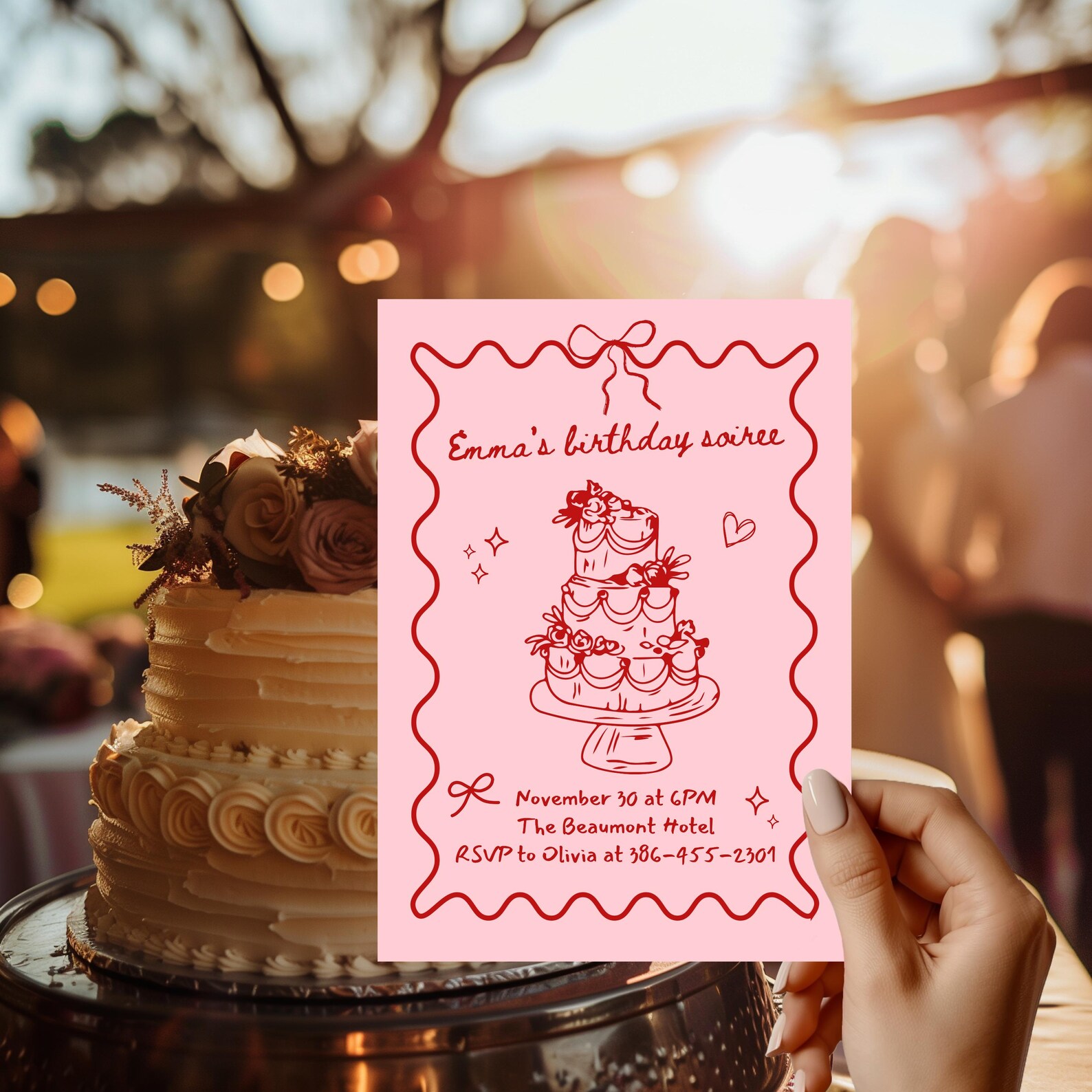 Red and Pink Soiree Birthday Invitation Instant Download Canva Template ...