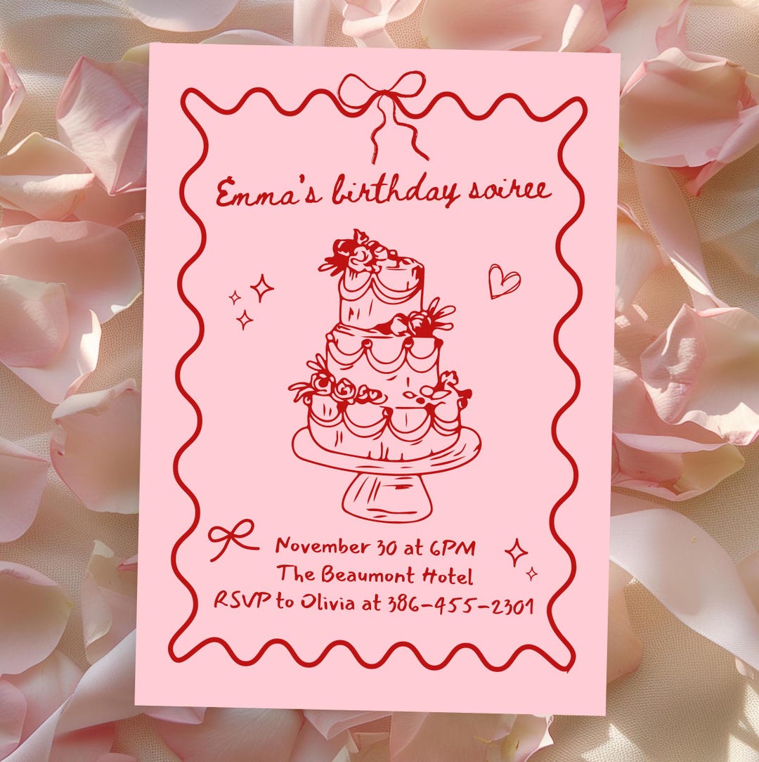 Red and Pink Soiree Birthday Invitation Instant Download Canva Template ...