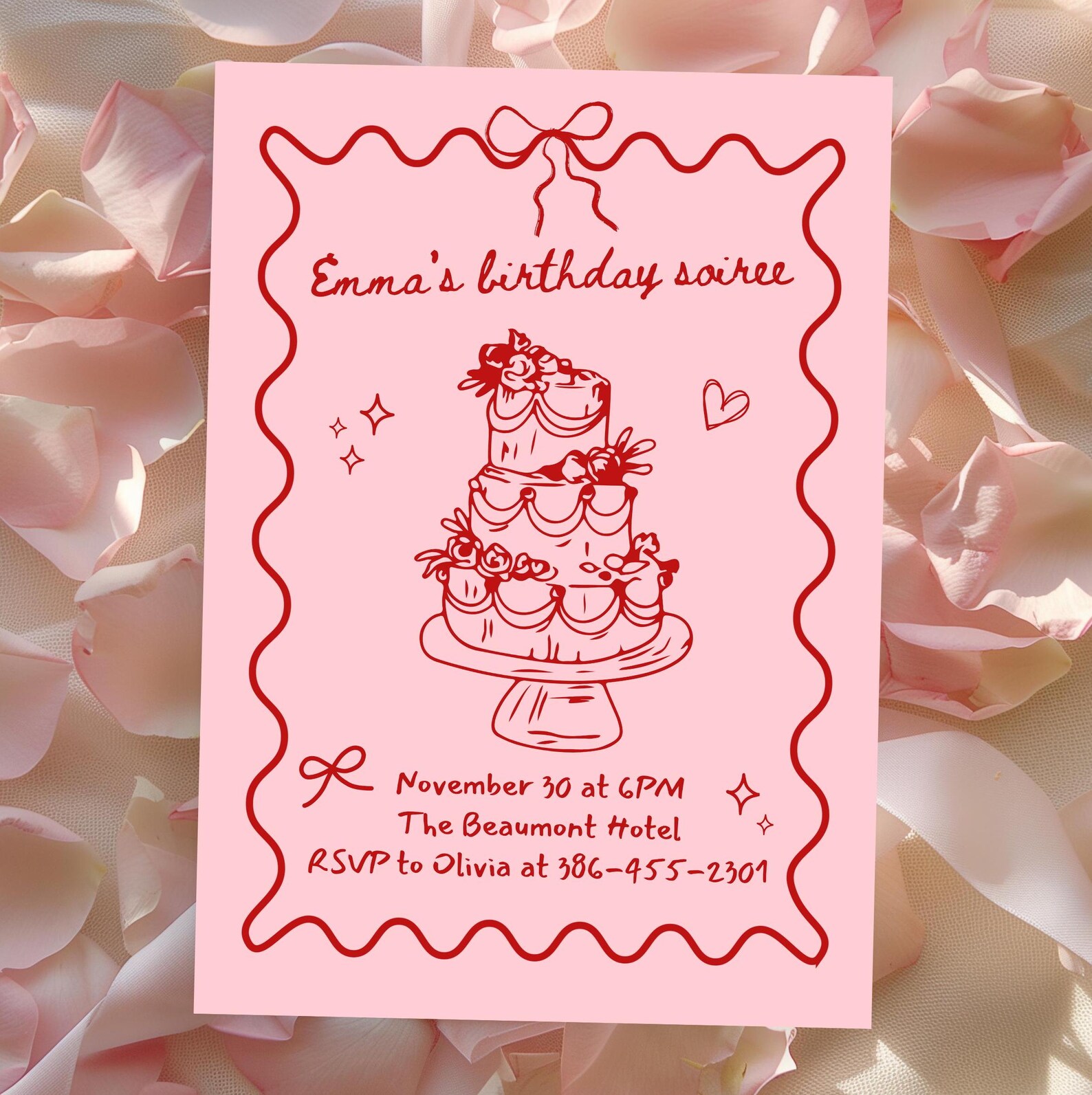 Red and Pink Soiree Birthday Invitation Instant Download Canva Template ...
