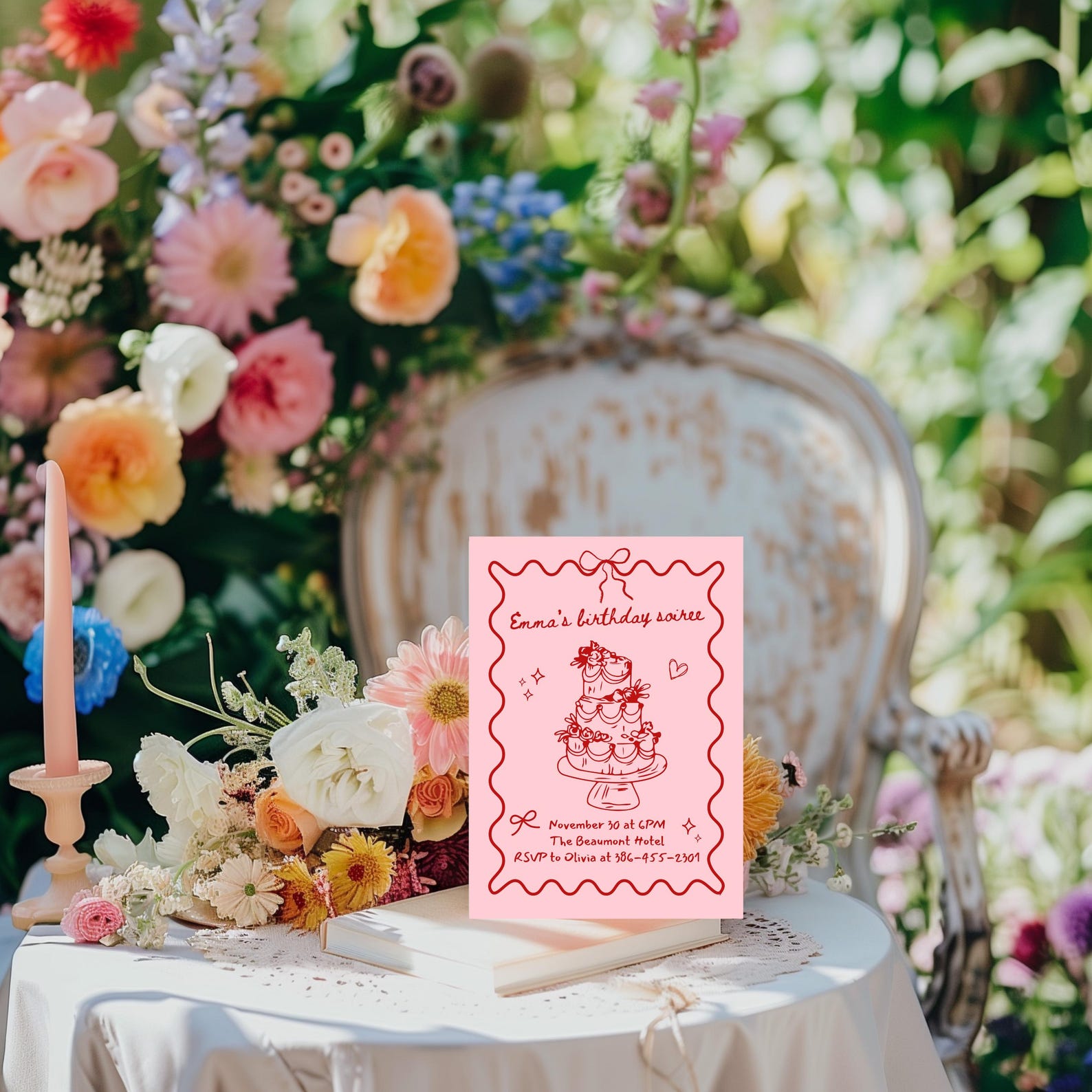 Red and Pink Soiree Birthday Invitation Instant Download Canva Template ...