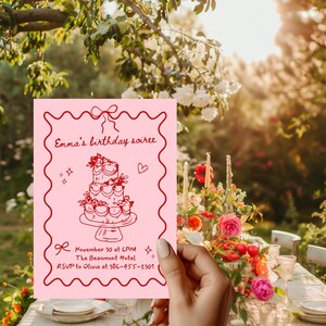 Red and Pink Soiree Birthday Invitation Instant Download Canva Template ...