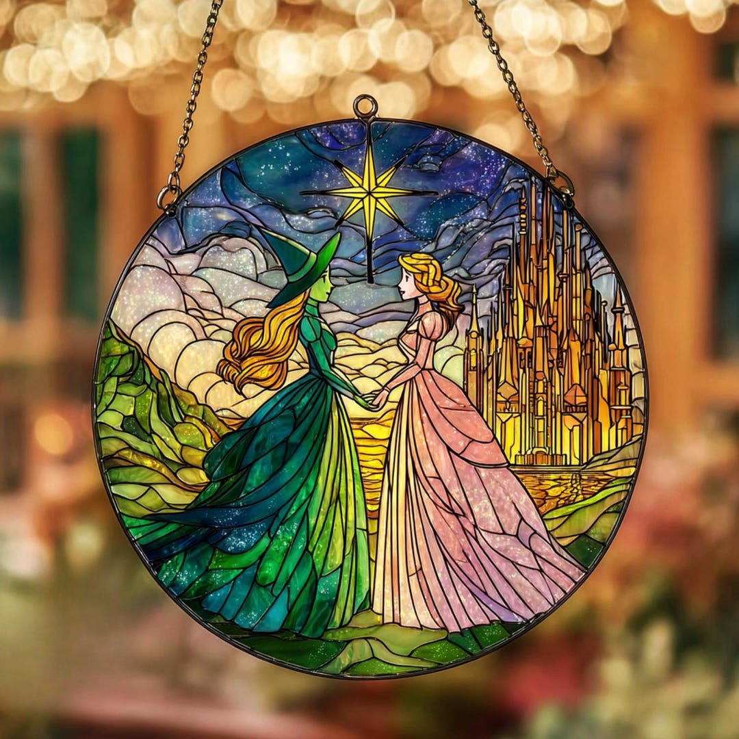 Wicked Stained Glass Suncatcher, Elphaba and Glinda Ornament, Broadway ...