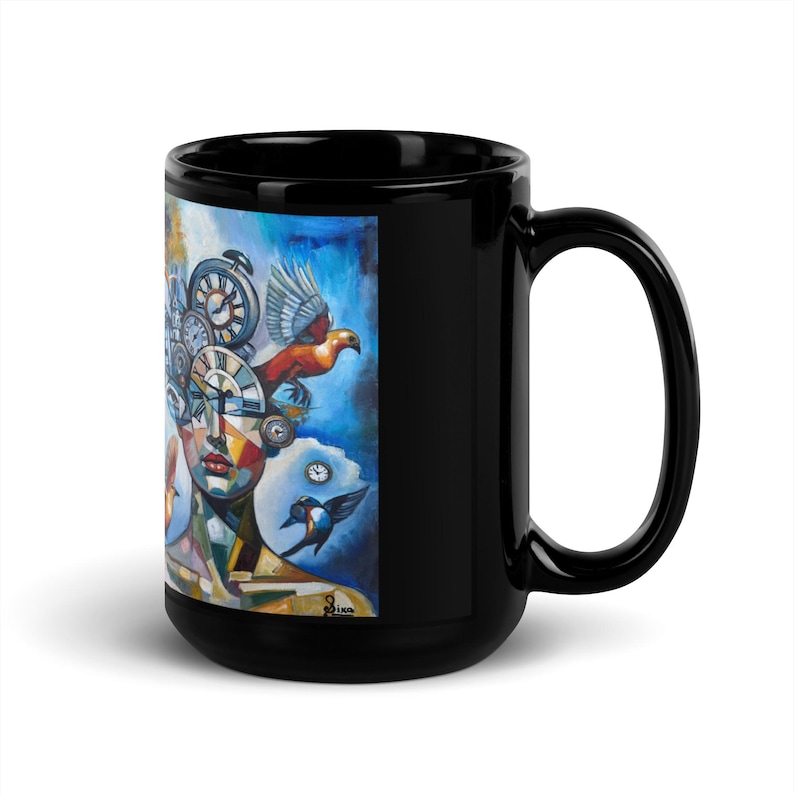 Surrealist Cubist Face Art Mug, Time and Nature Painting, Artistic Tea ...