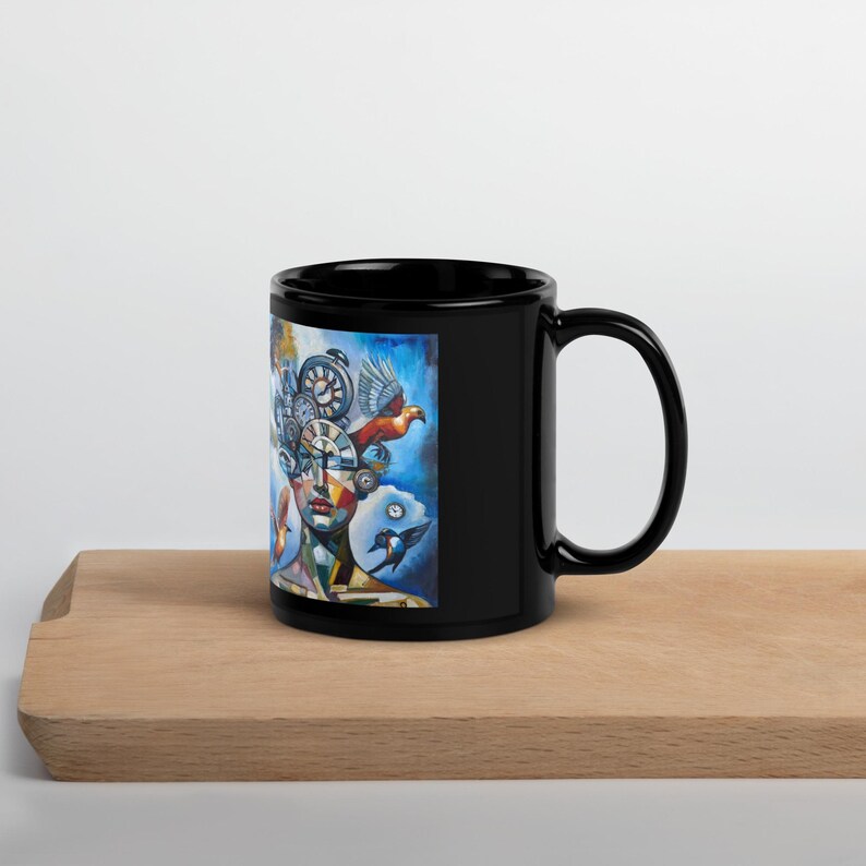 Surrealist Cubist Face Art Mug, Time and Nature Painting, Artistic Tea ...