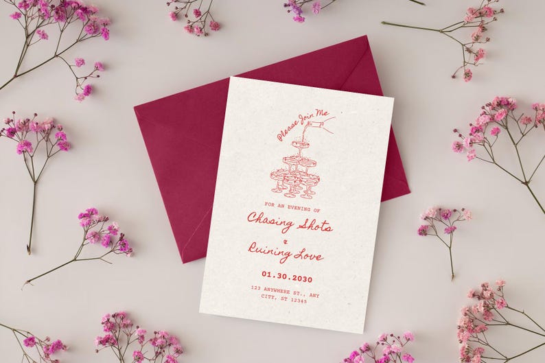 Editable Party Invitation Retro chasing Shots & Ruining Love Cocktail ...